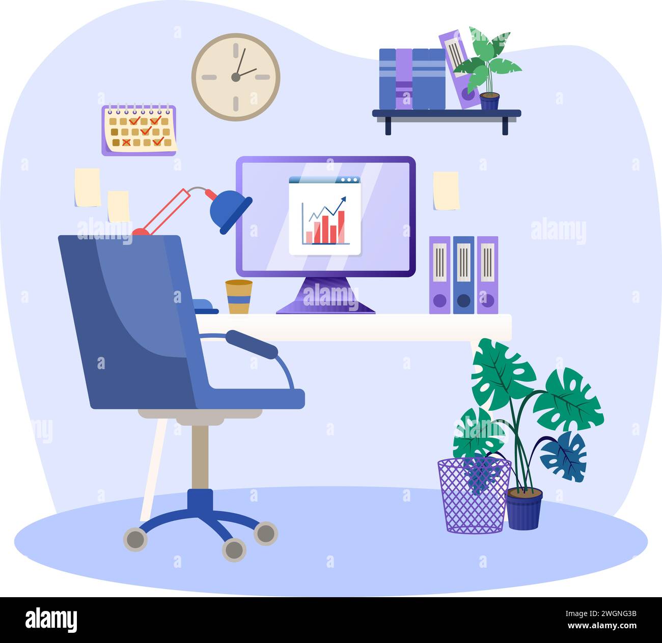 Work place illustration. Empty modern office interior. Office ...