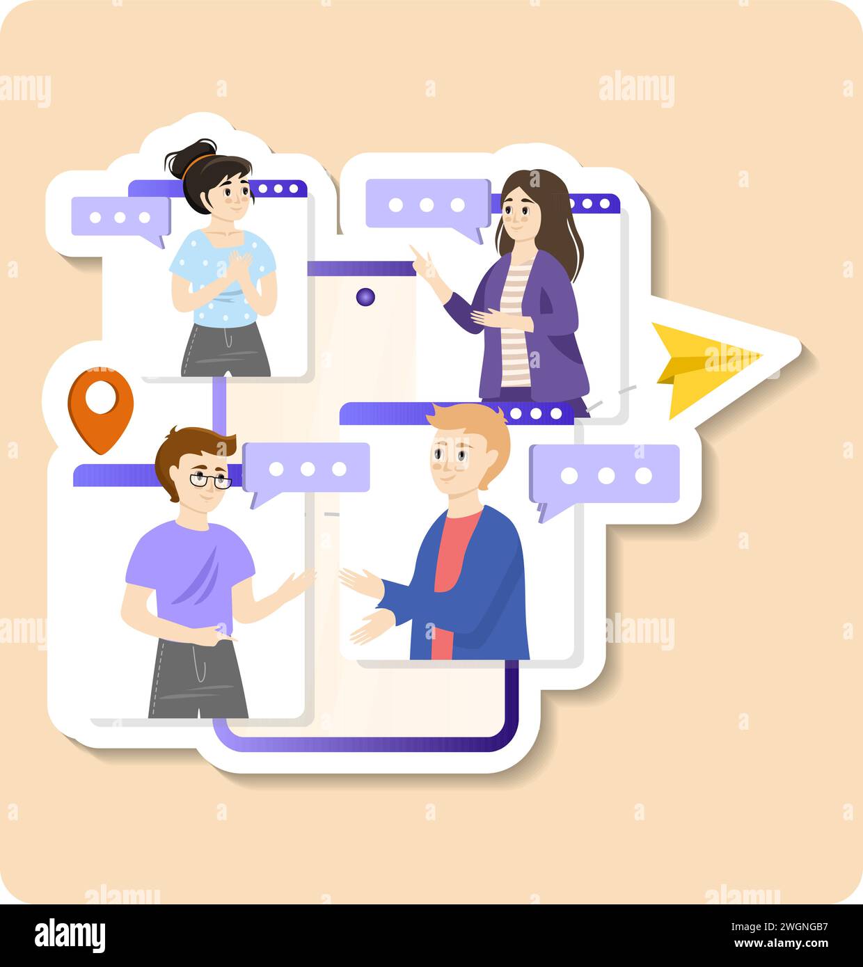 Connection sticker illustration. Communication, dialog, conversation on ...