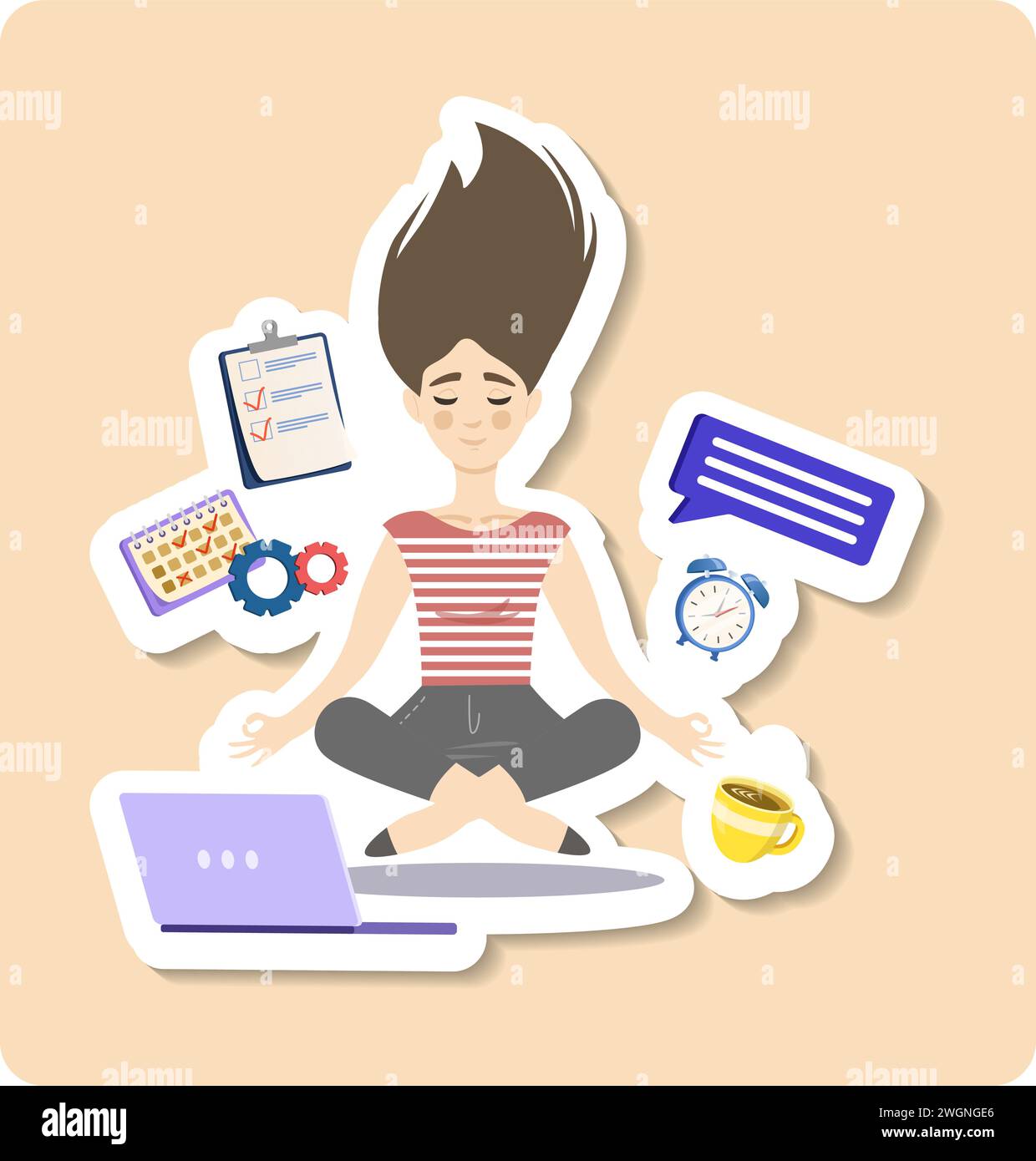 Stability sticker illustration. Stability in life concept. Girl along ...