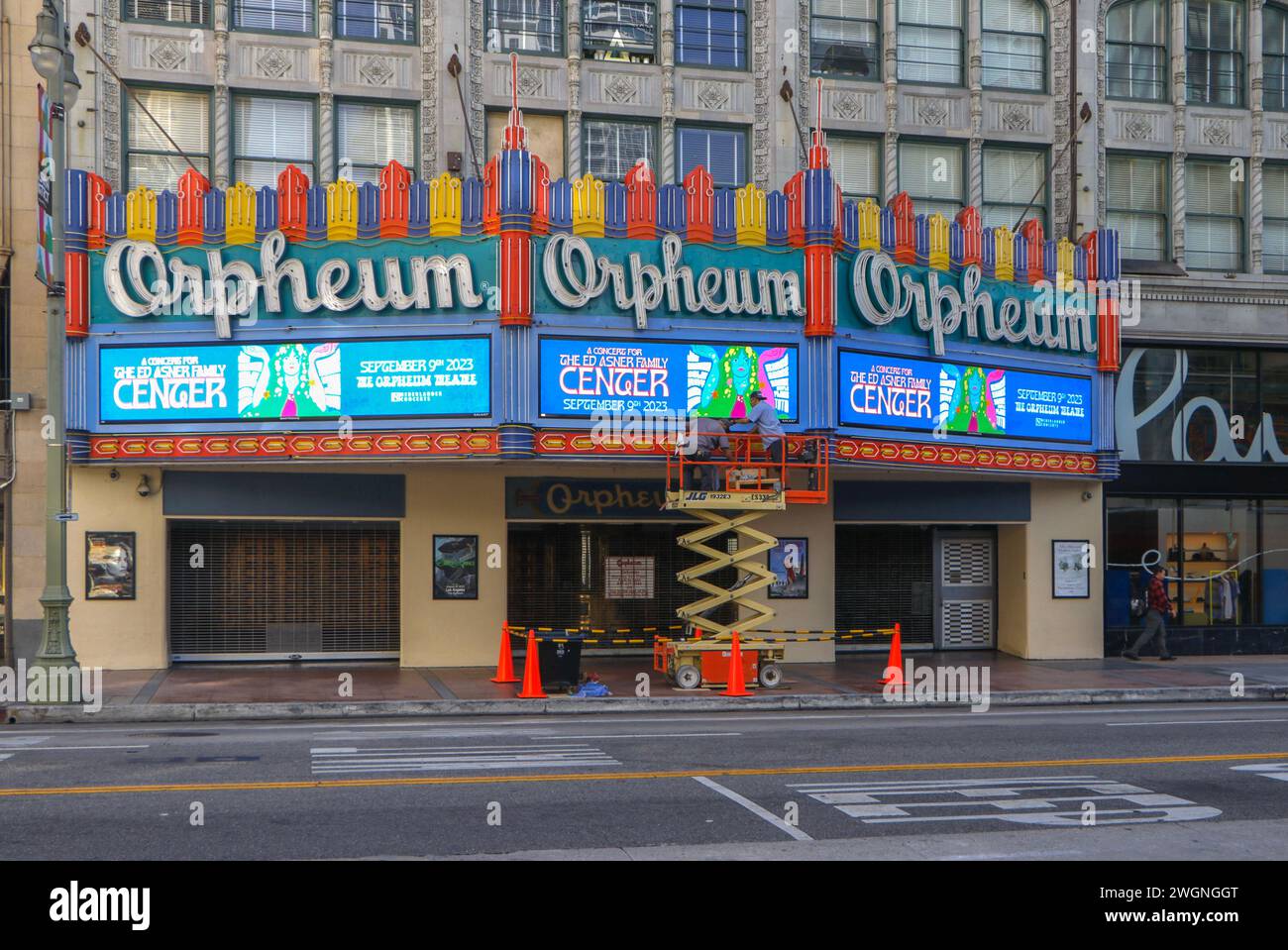 vintage art deco Orpheum theatre sign marquee on Broadway los angeles LA california USA Stock ...
