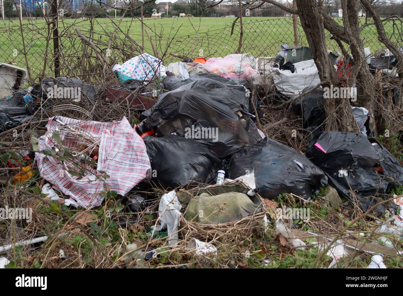 Bedfont, UK. 5th February, 2024. Fly-tipping and household litter in ...
