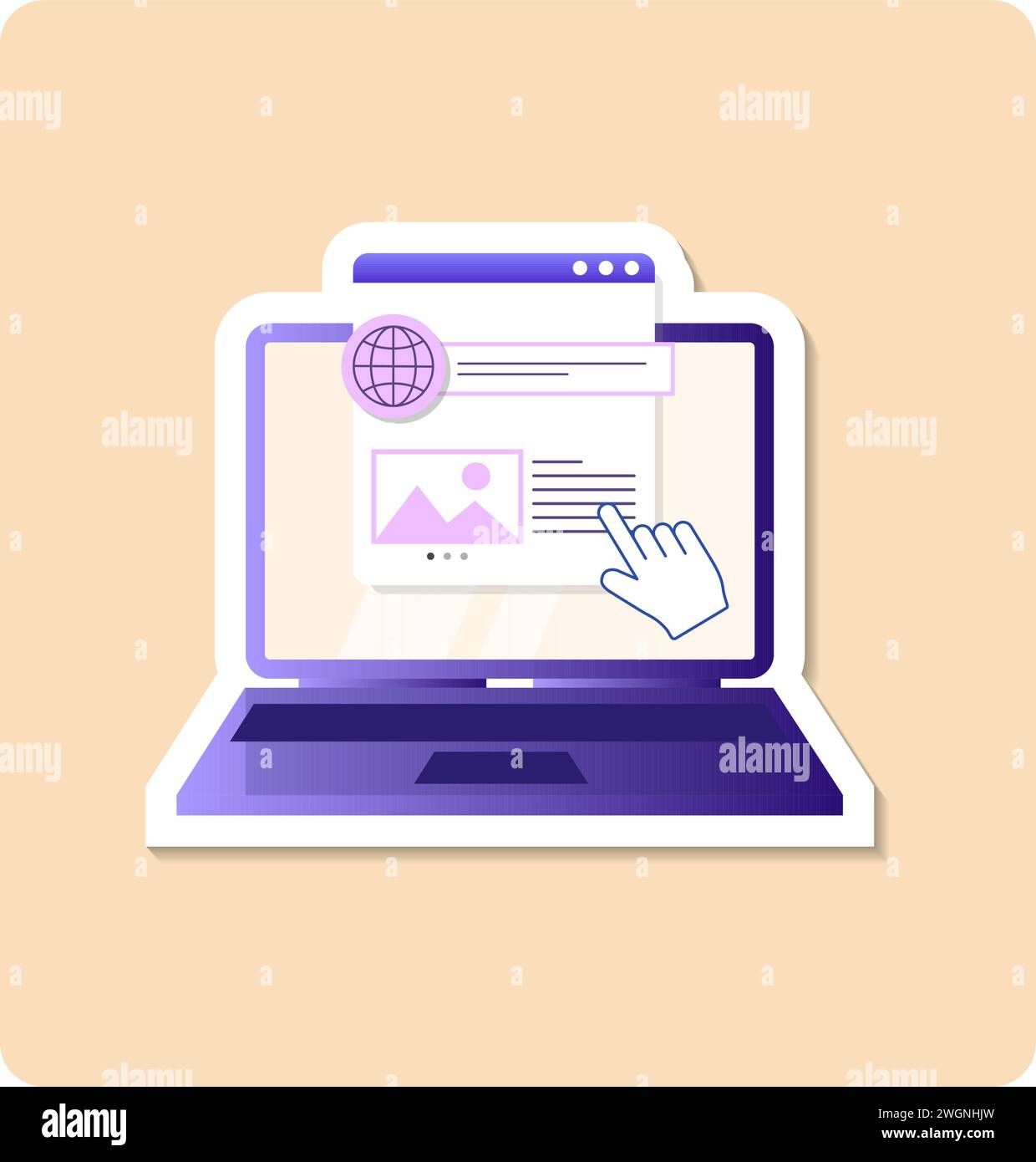 Website sticker illustration. Laptop, hand, plant, page. Editable ...