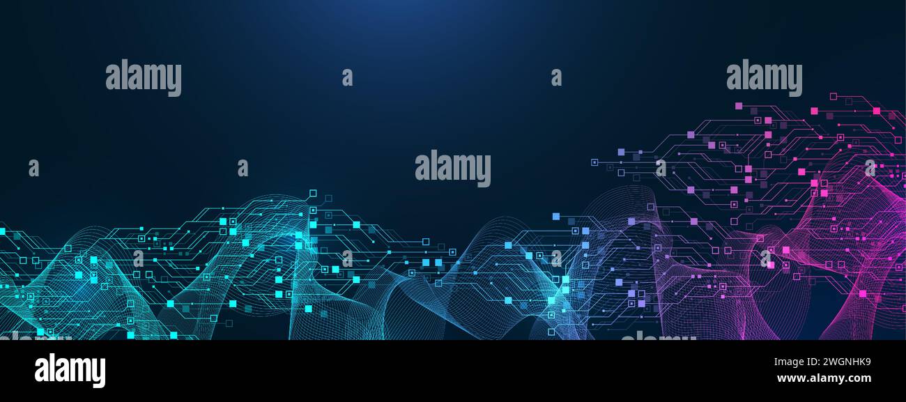 Quantum computer technologies concept. Futuristic blue circuit board background vector. Modern ...