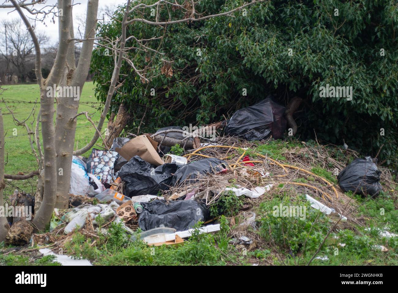Bedfont, UK. 5th February, 2024. Fly-tipping and household litter in ...