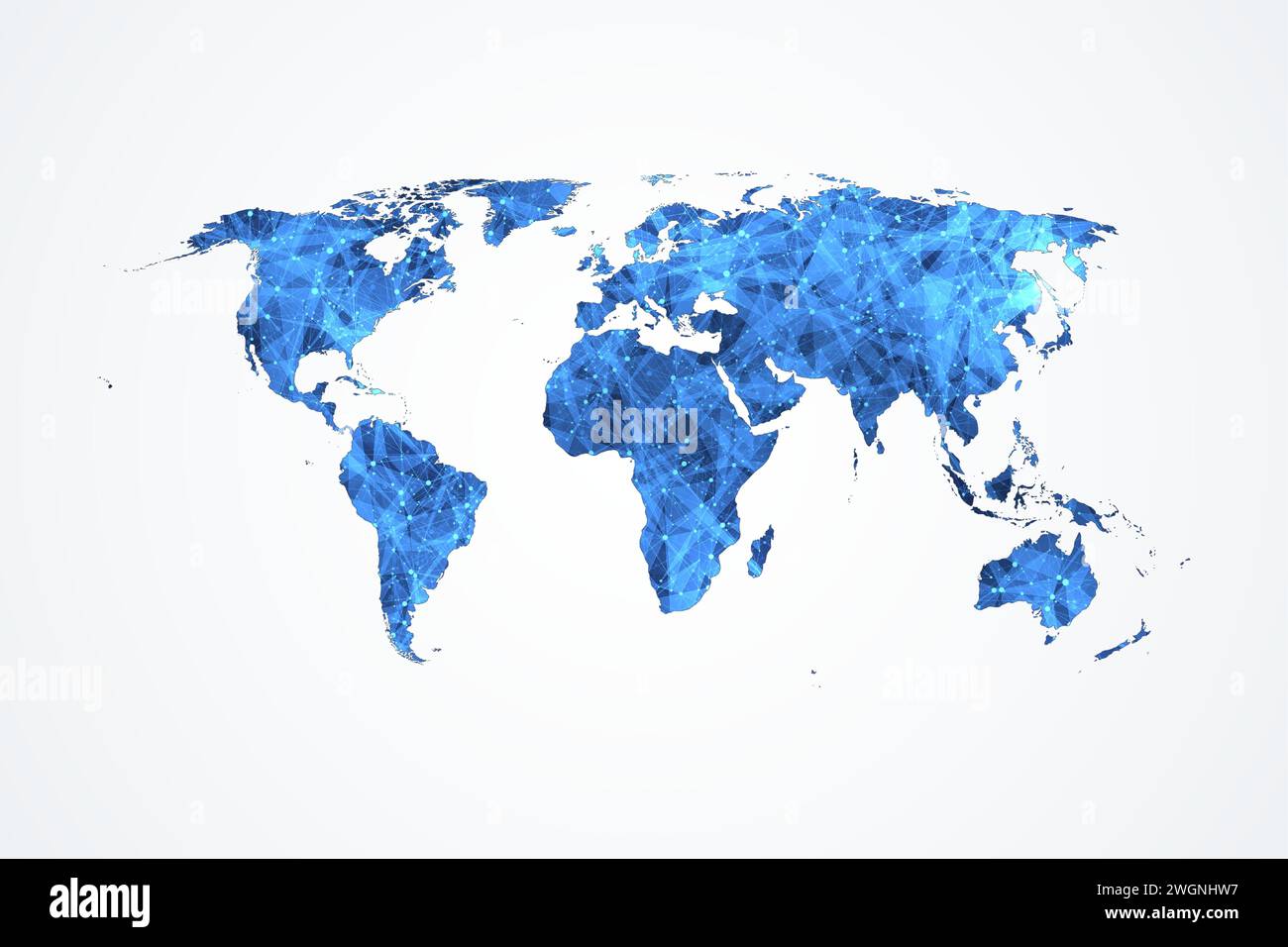Polygonal World Map Vector With Connections Dots And Lines. Global Network Internet Connection ...