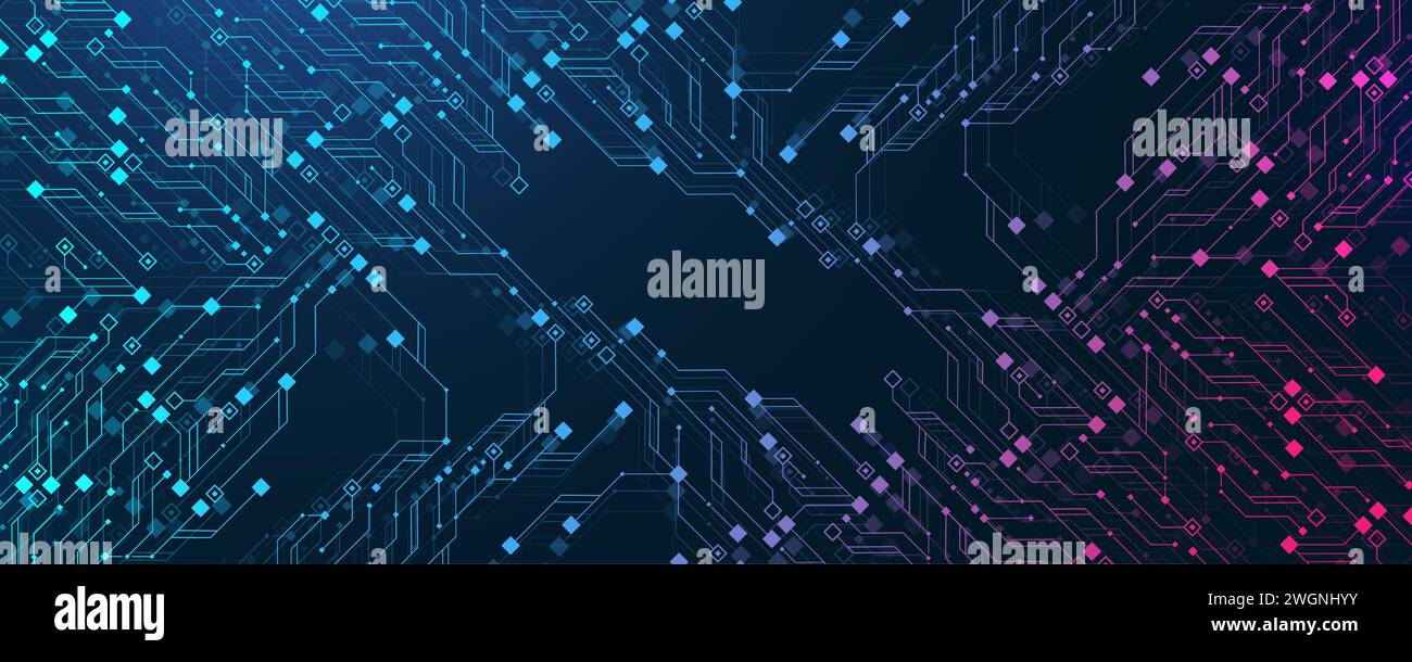 Quantum computer technologies concept. Futuristic blue circuit board background vector. Modern ...