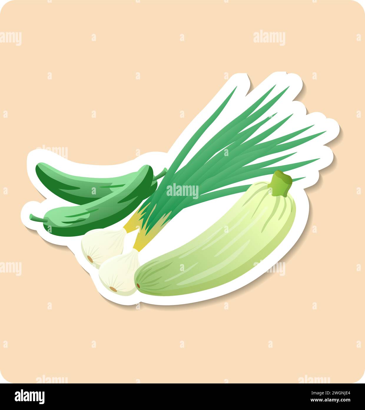Vegetables sticker illustration. Onion, cucumber, tomato, pepper ...