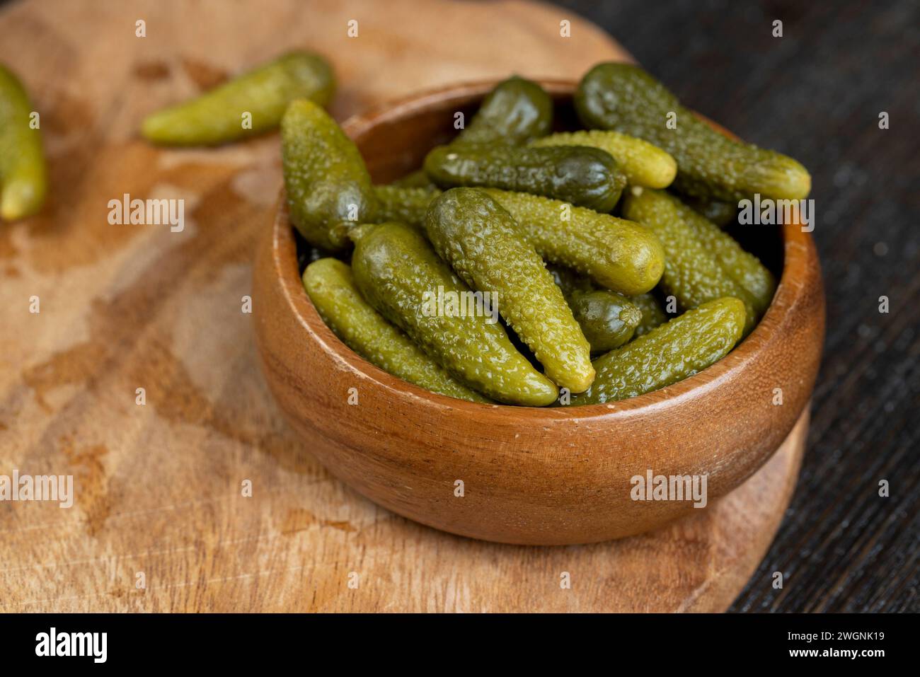 green pickled cucumbers on the table, crispy salted pickled cucumbers ...