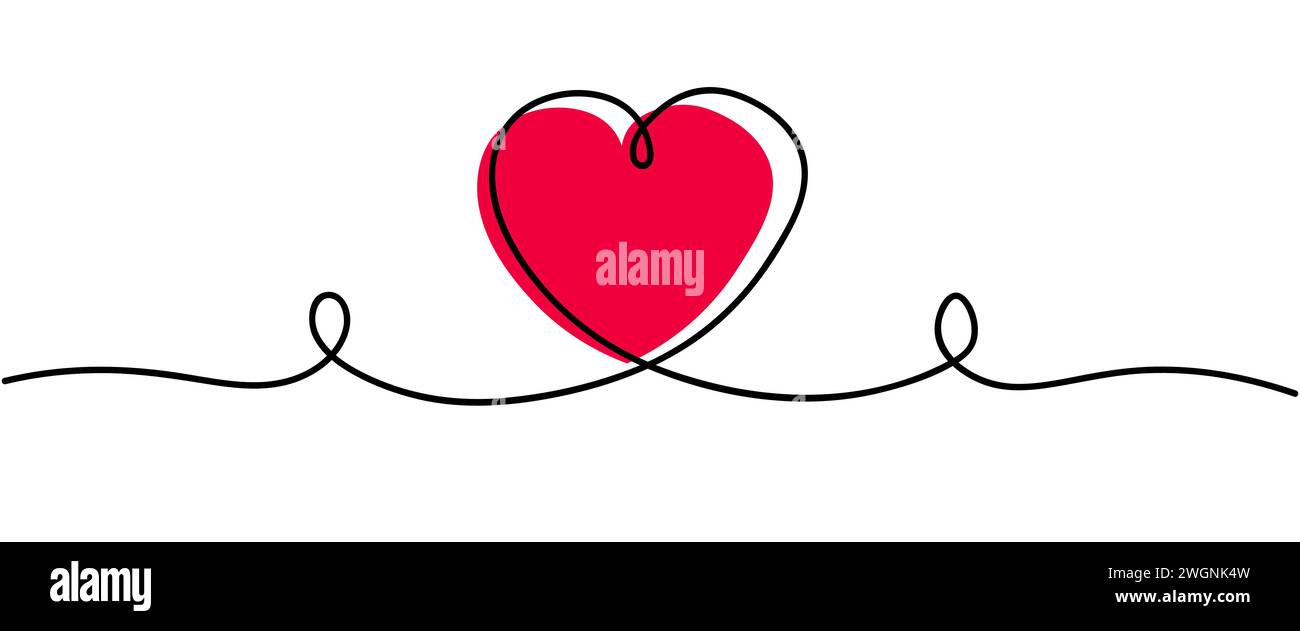 Love heart sign, drawn heart in thin line isolated, scribble shape ...