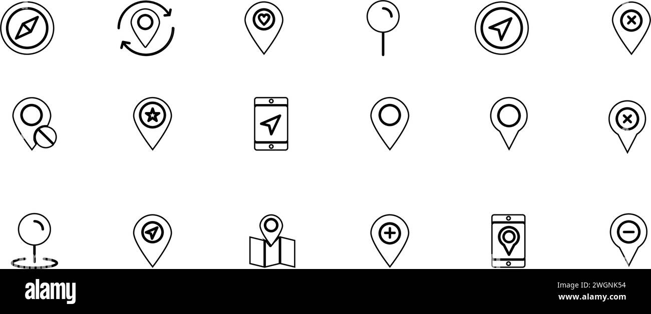 Set location pin icon symbol sign isolated on transparent background ...