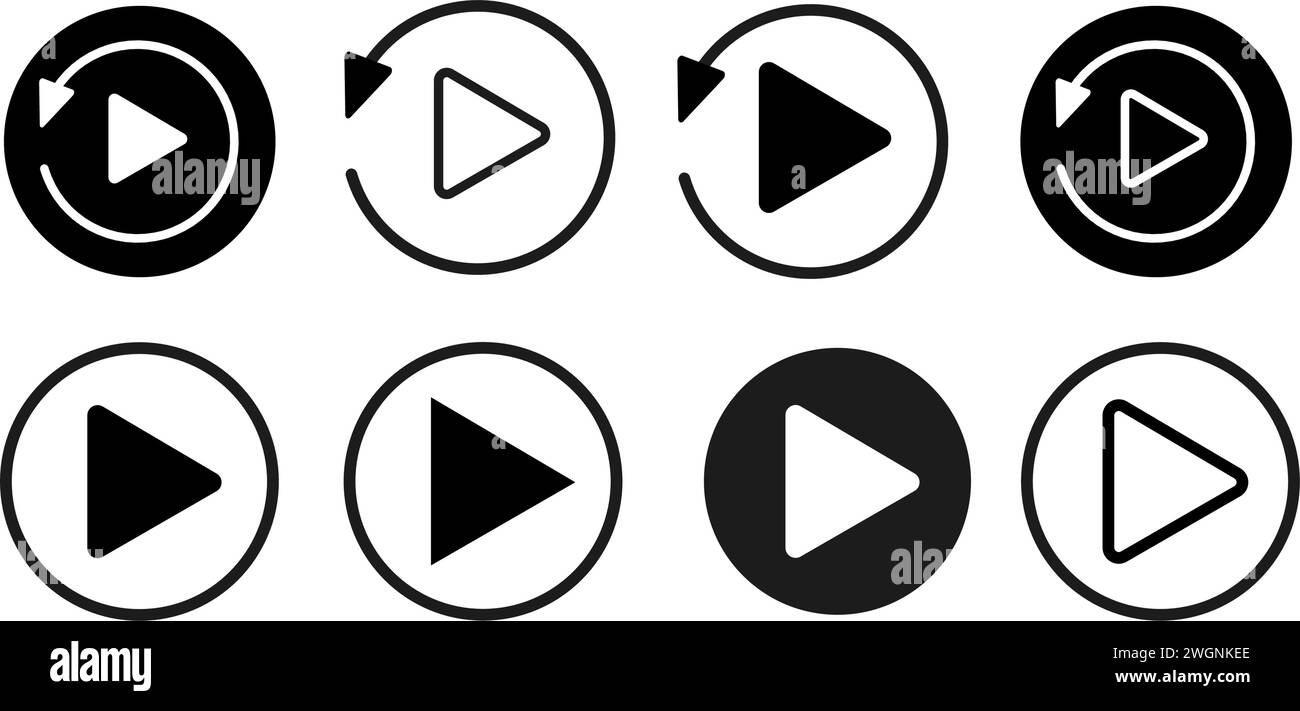 Play icons are set in different styles, and video play button signs are ...