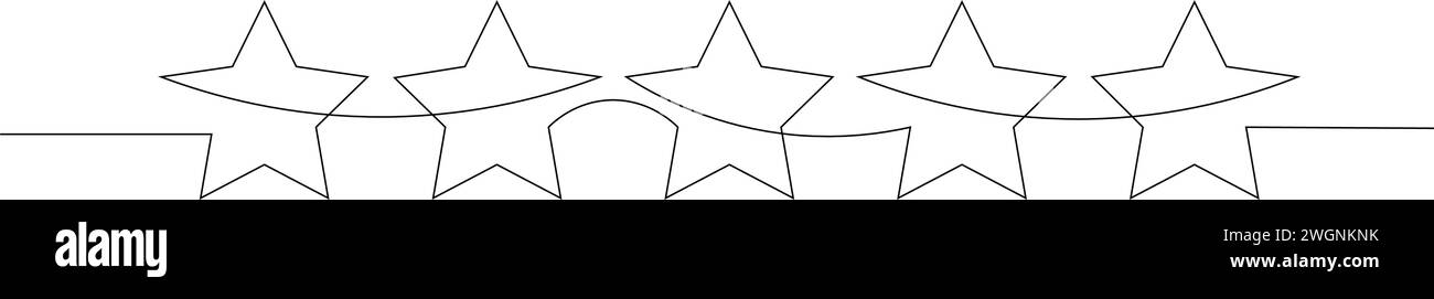 One continuous line drawing of five stars. Rating service and high ...