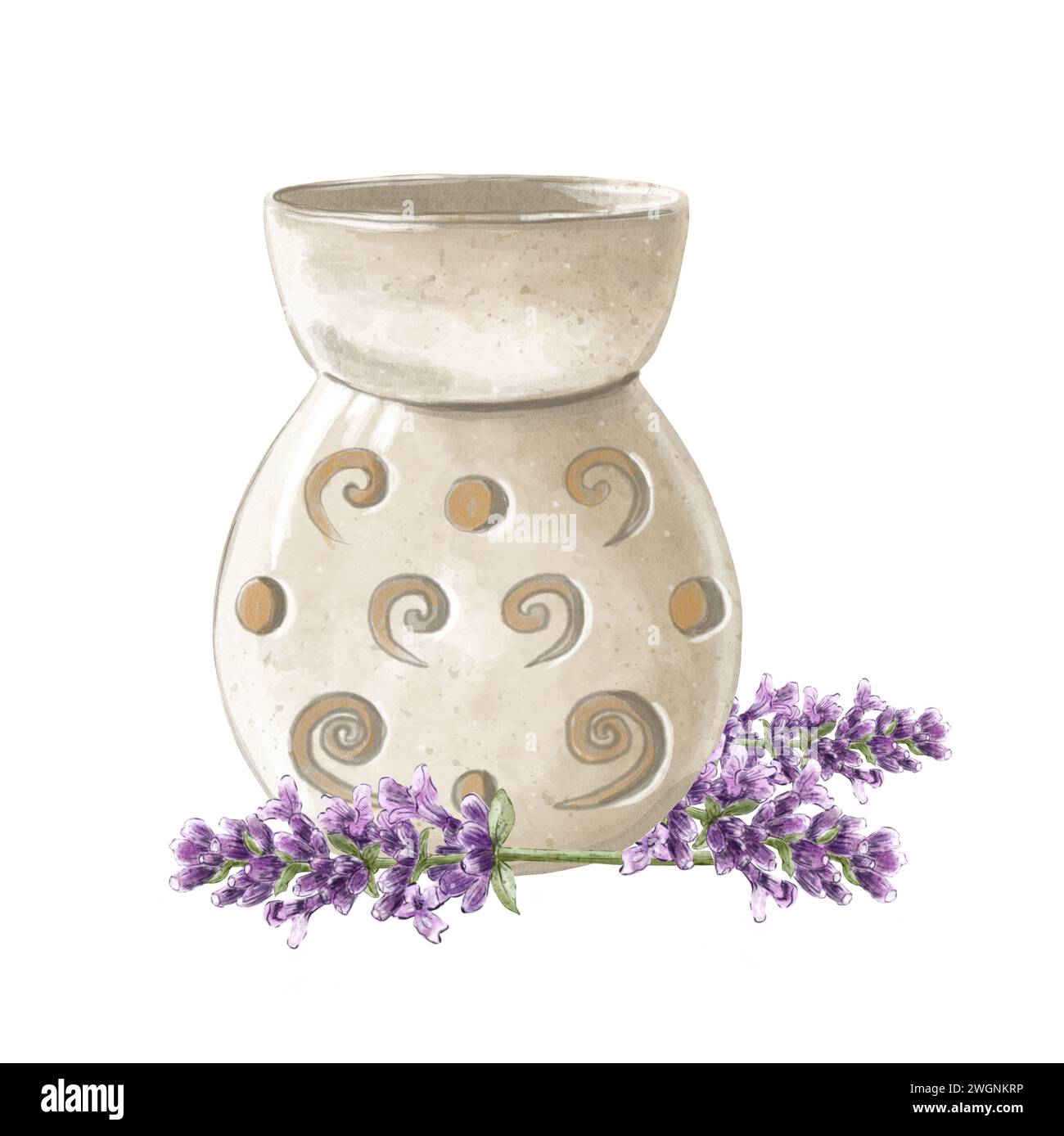 Ceramic aroma lamp and lavender flowers. Concept of aromatherapy ...