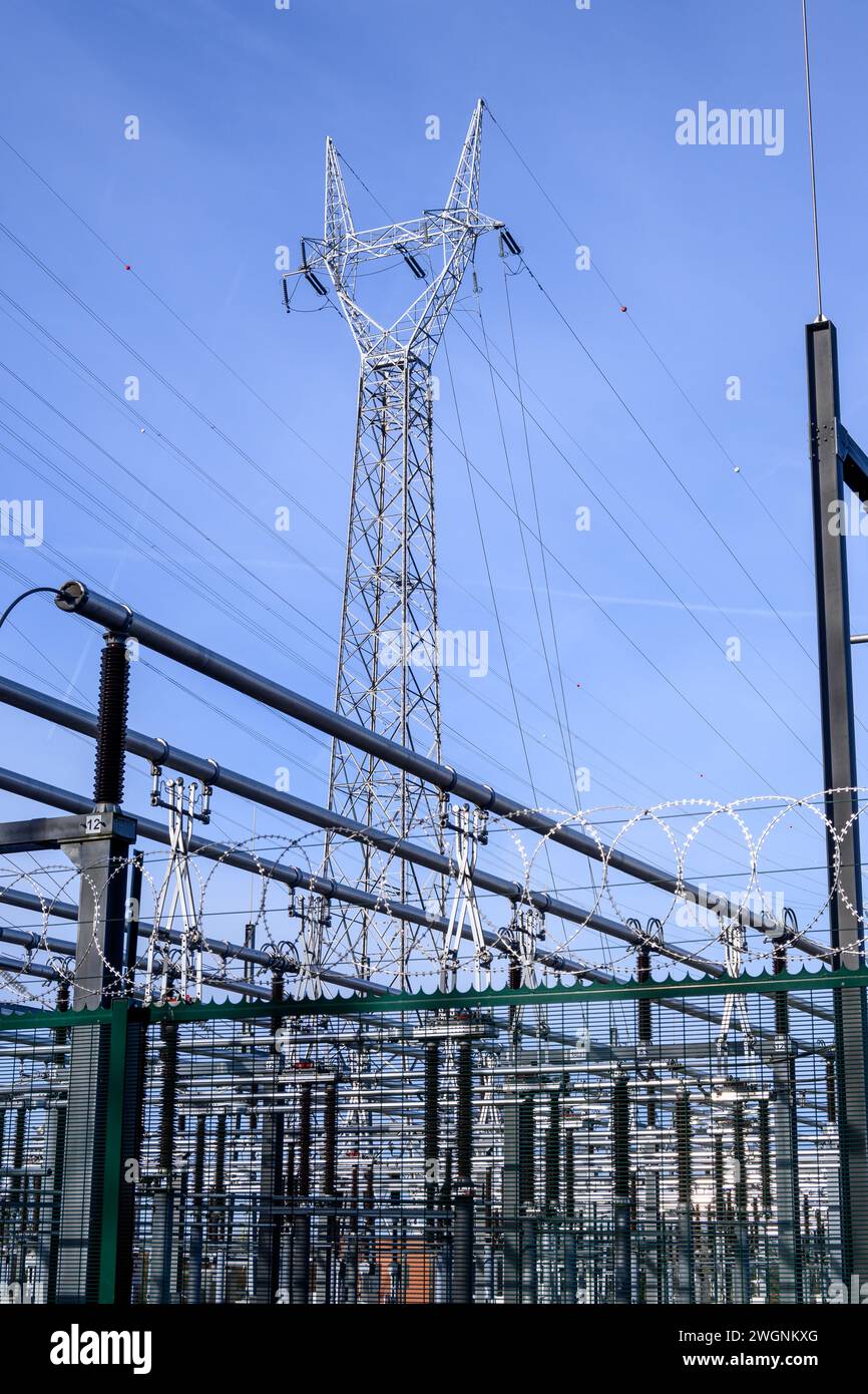 A vertical of electrical substation on a sunny day Stock Photo - Alamy