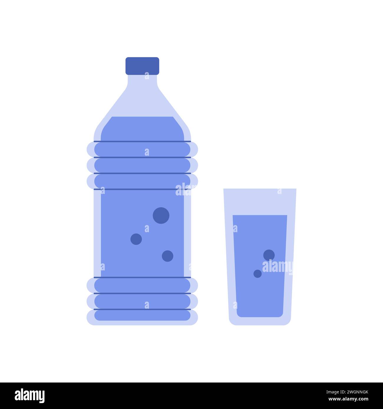 Glass of water and plastic transparent bottle with cap full of clean ...
