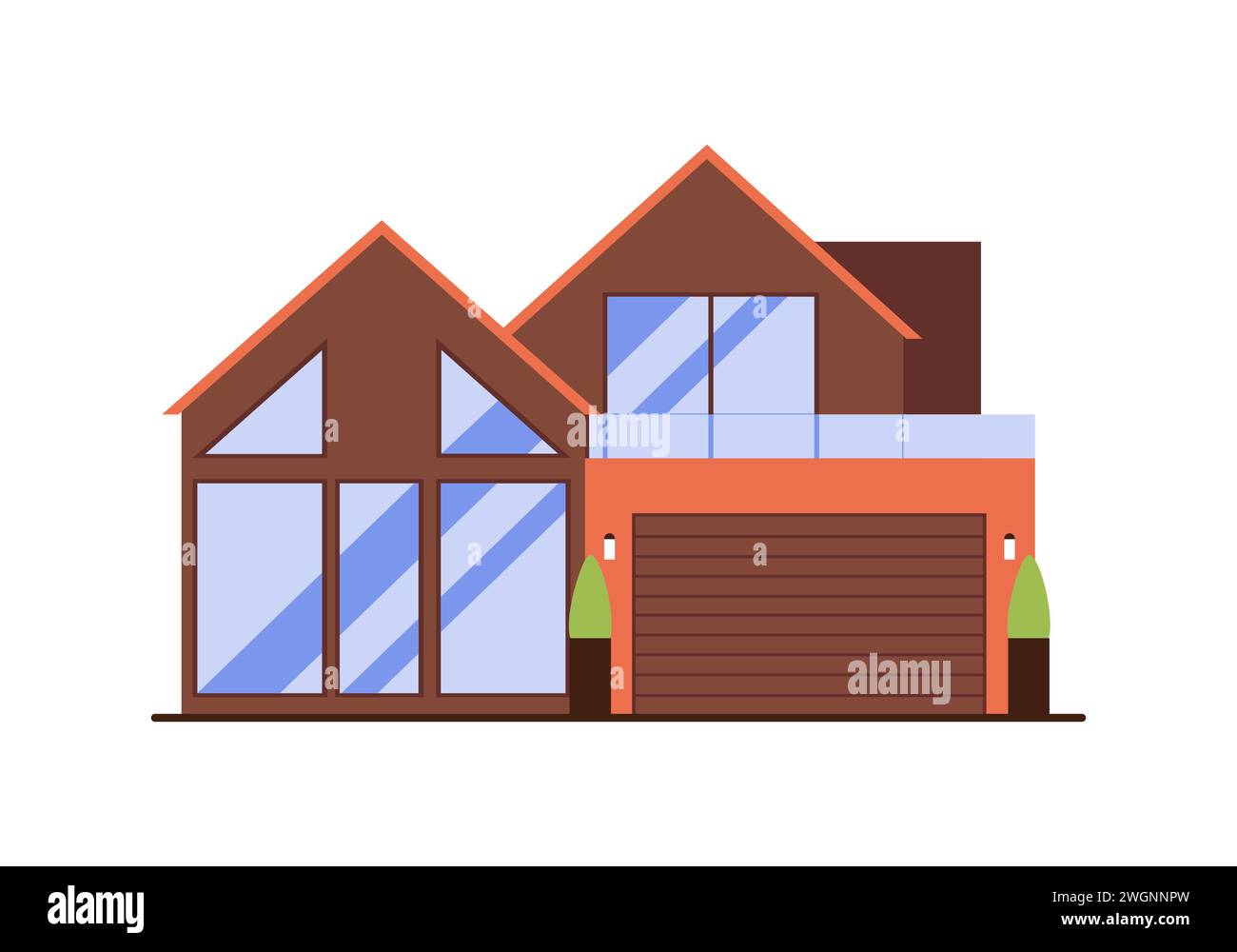 Modern countryside house, brown cottage with garage and windows vector illustration Stock Vector ...
