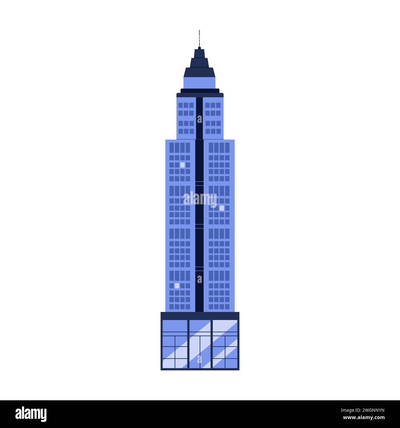 City tower building, blue modern skyscraper of downtown district vector ...