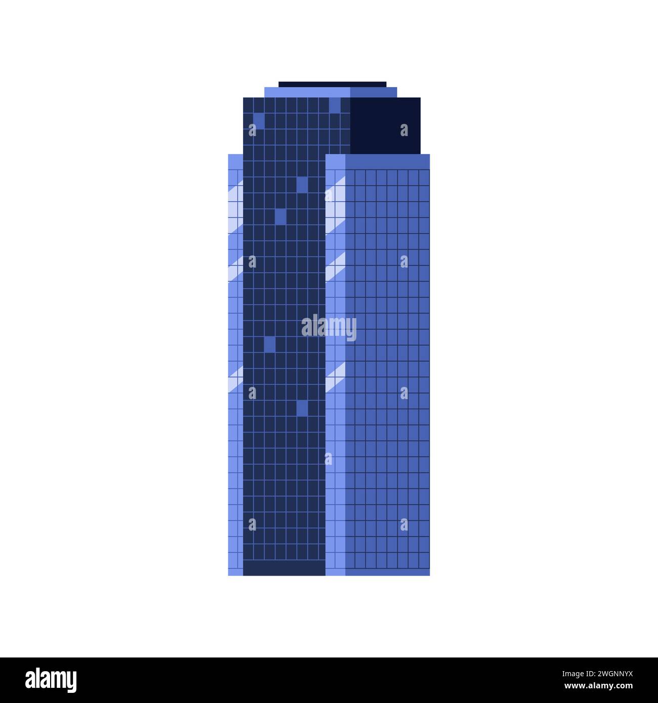 Blue simple skyscraper with glass windows, megacity architecture vector ...
