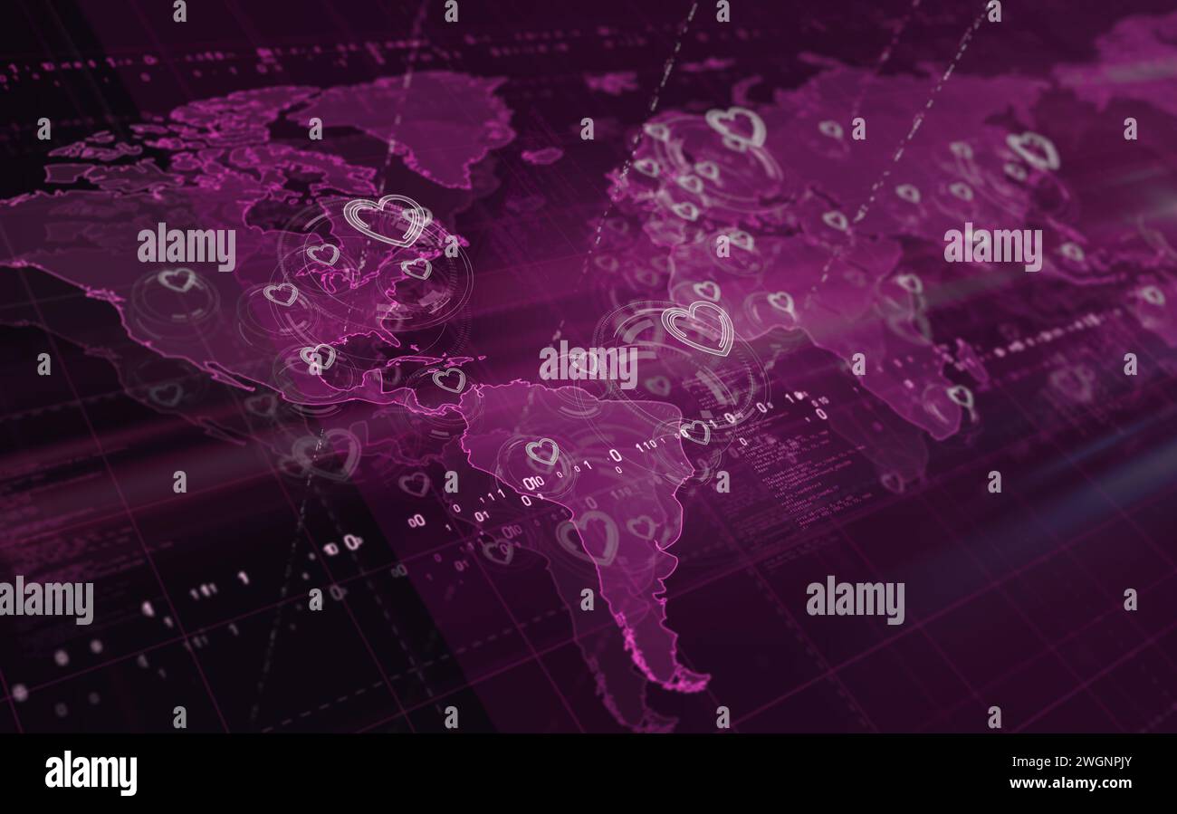 Heart love and romantic symbol digital concept. Network, cyber ...