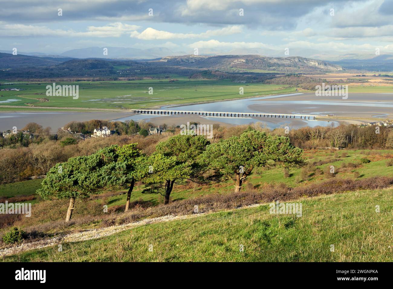 The Kent viaduct with Whitbarrow Scar in the distance, viewed from ...