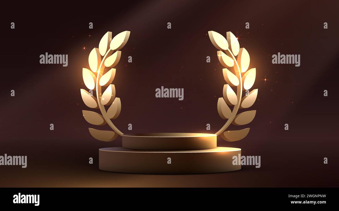 Award podium with golden leaves. Winner or achievement concept. Vector ...