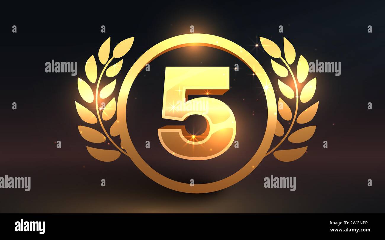 Golden top five sign. Number 5. Top 5. Vector illustration Stock Vector ...