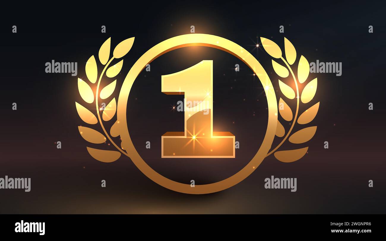 Golden first place award sign. Number 1. Best choice. Vector ...