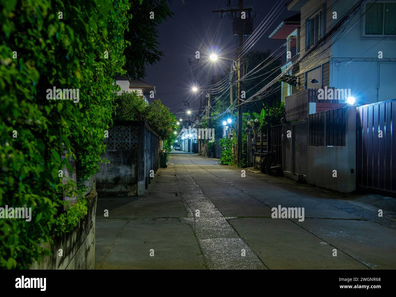 quiet and empty street in bangkok at night Stock Photo - Alamy