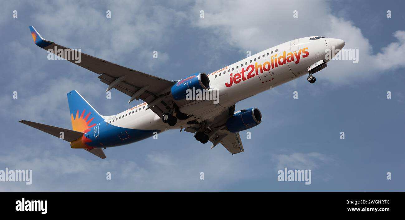 Tenerife, Spain January 28 st, 2024. Boeing 737-8MG Jet2 Airlines flies ...