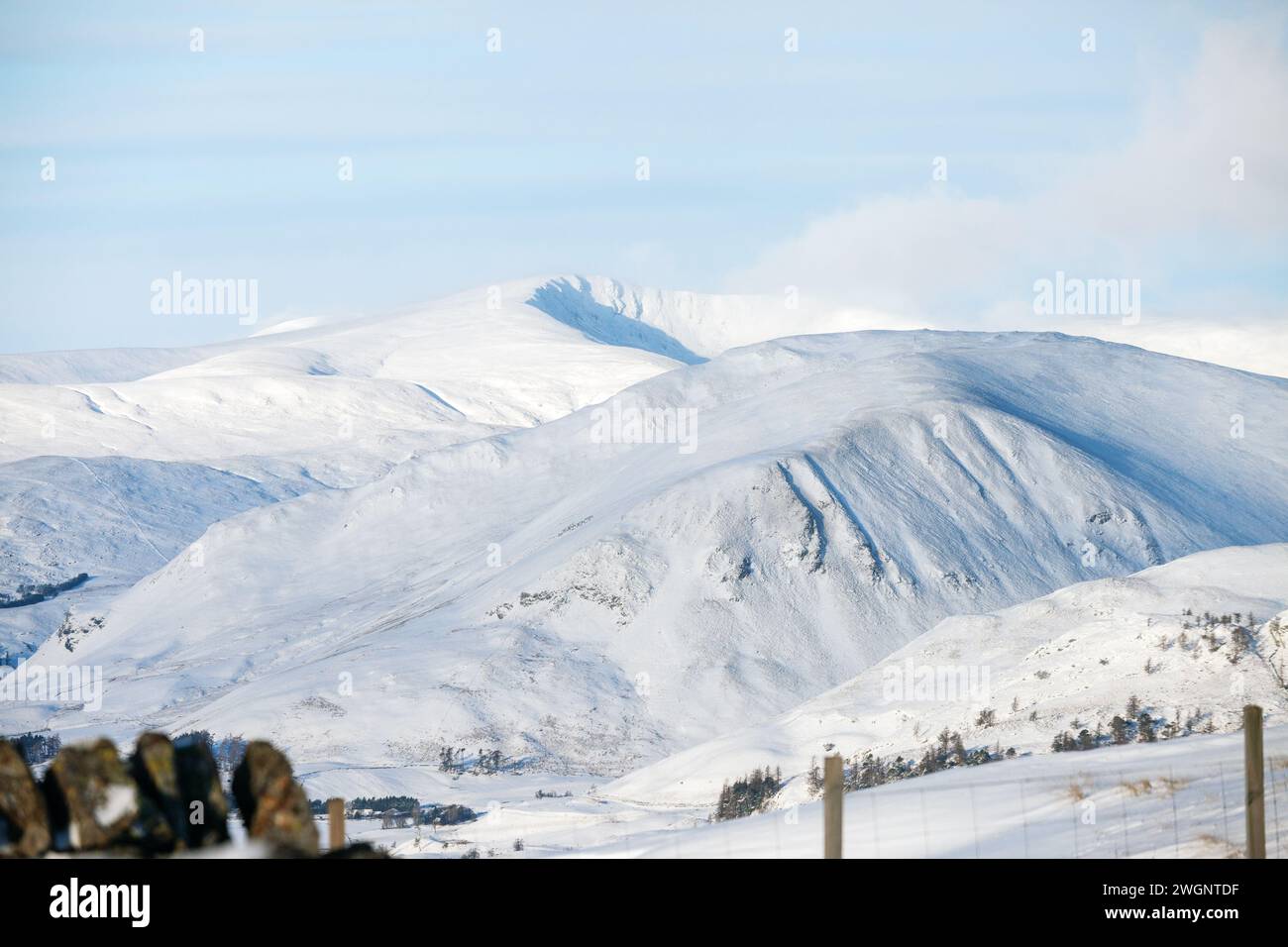 The Spittal of Glenshee and a snow covered Ben Gulabin with the Munro ...