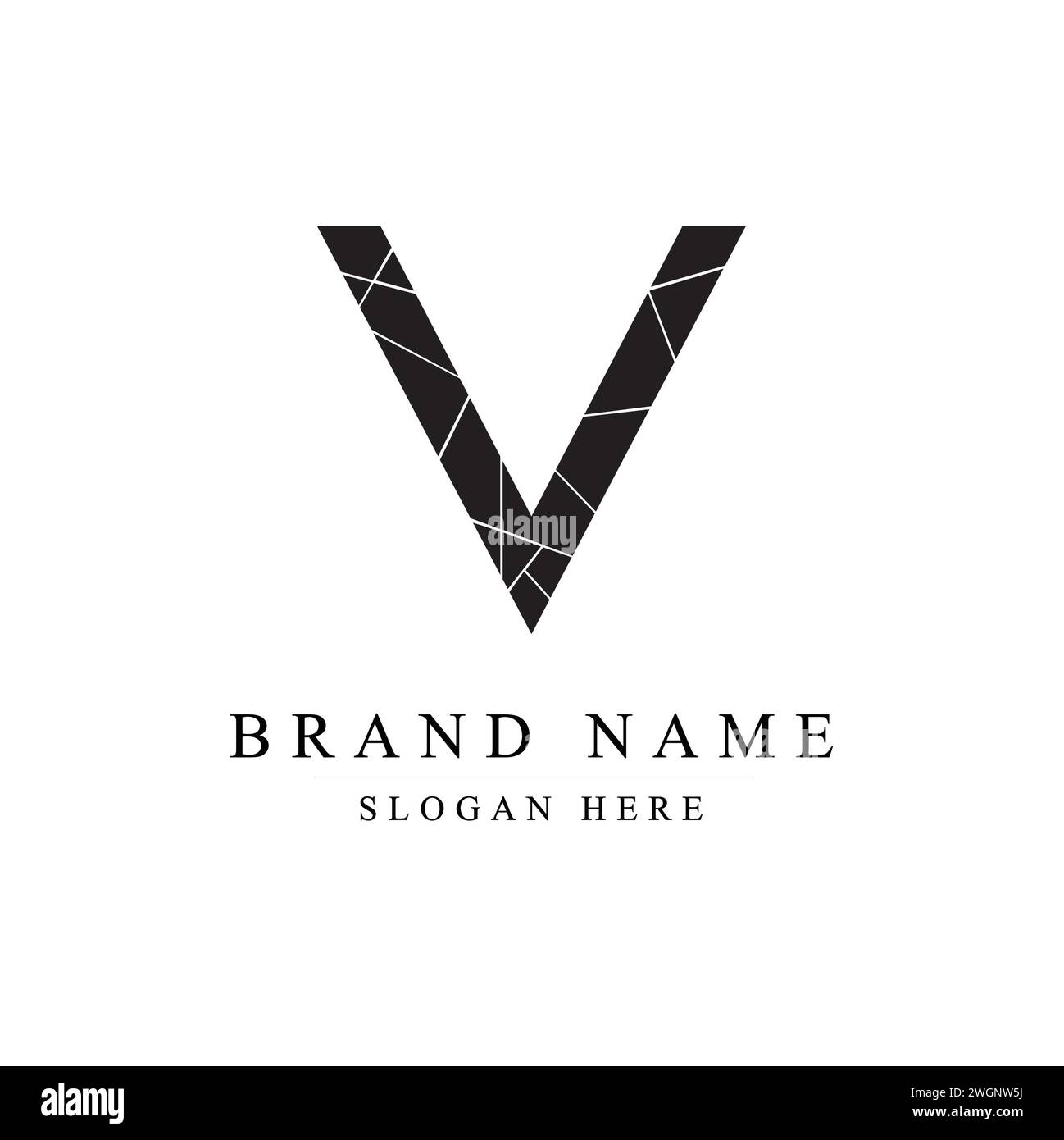 Broken V letter of glass and pieces vector logo illustration on white ...