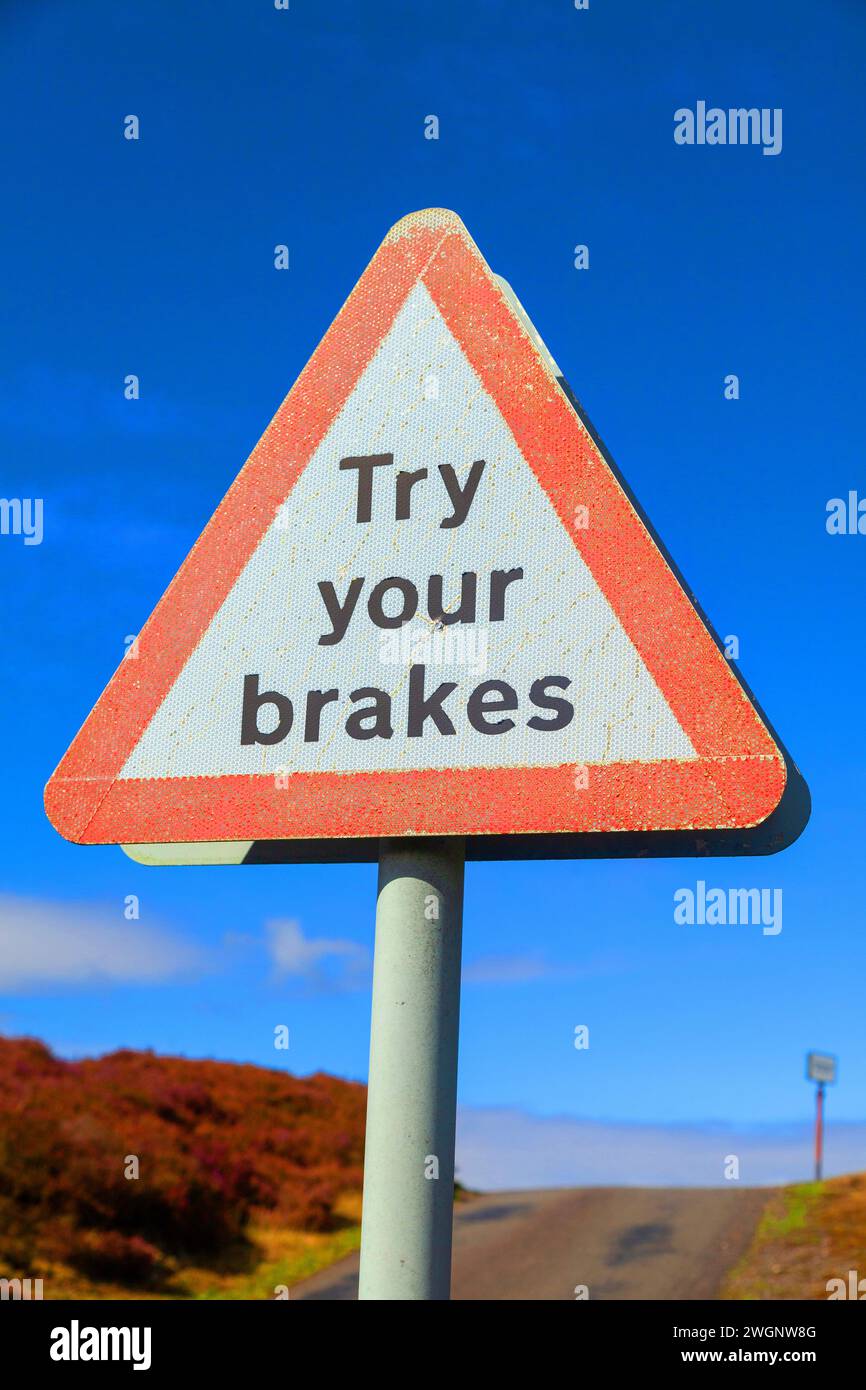 Try Your Brakes road sign after a ford crossing Stock Photo - Alamy