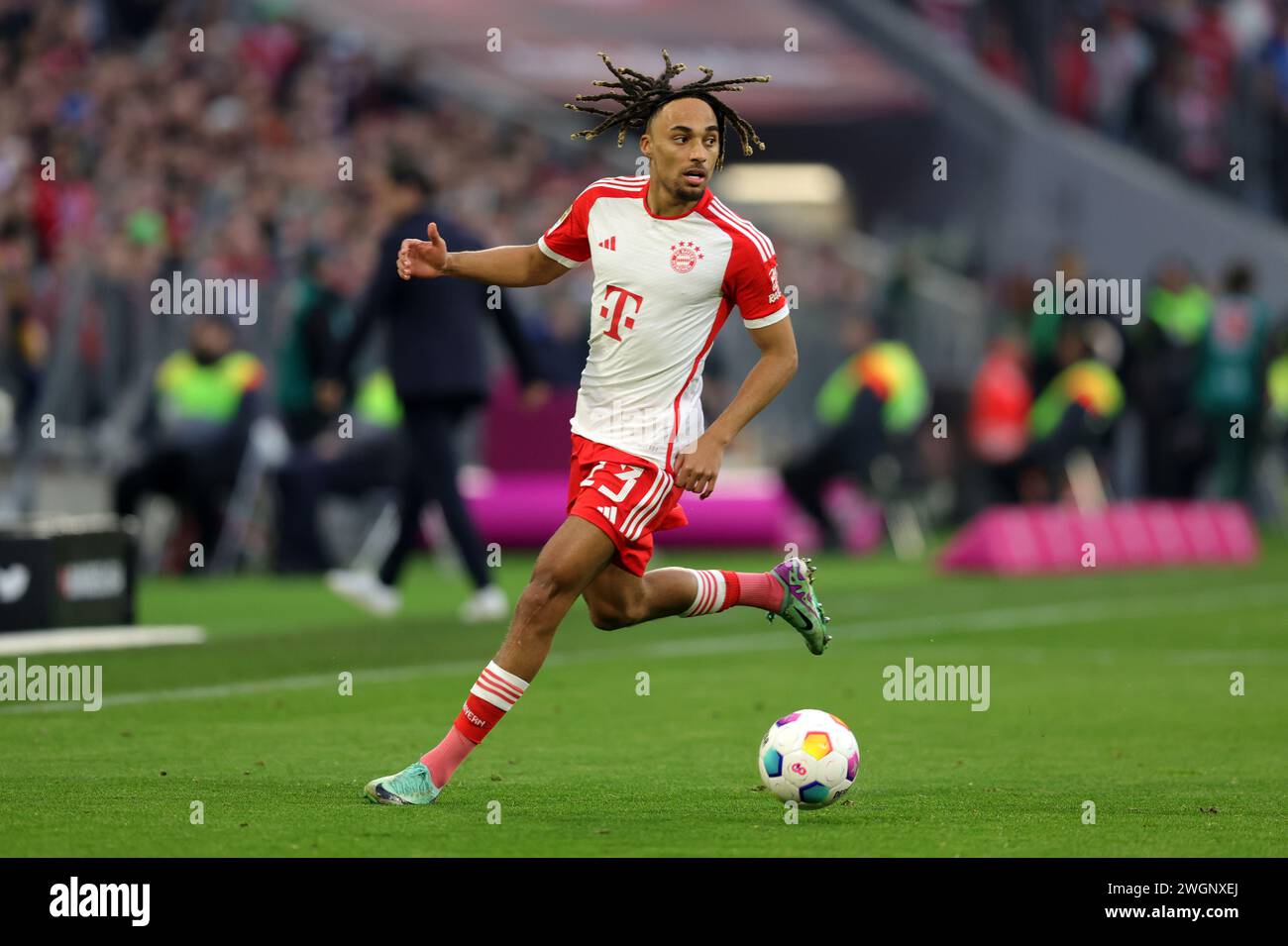 Sacha Boey of FC Bayern Muenchen FC Bayern MŸnchen vs Borussia ...