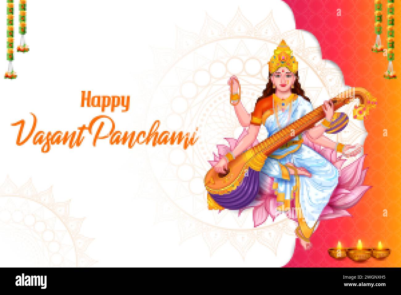 illustration of Goddess of Wisdom Saraswati for Vasant Panchami India festival background Stock ...
