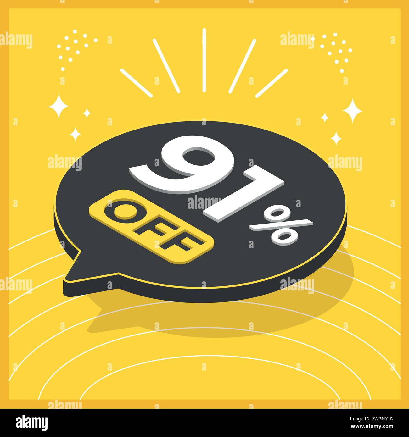 91 percent off. 3D floating balloon with promotion for sales on yellow ...