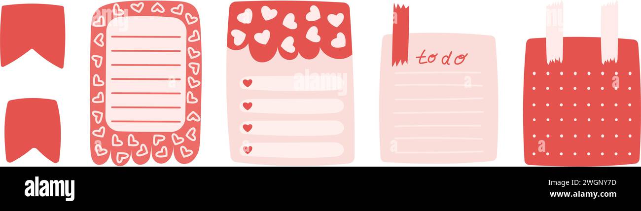 Collection of Valentine day themed memo stickers. Journal planning love ...