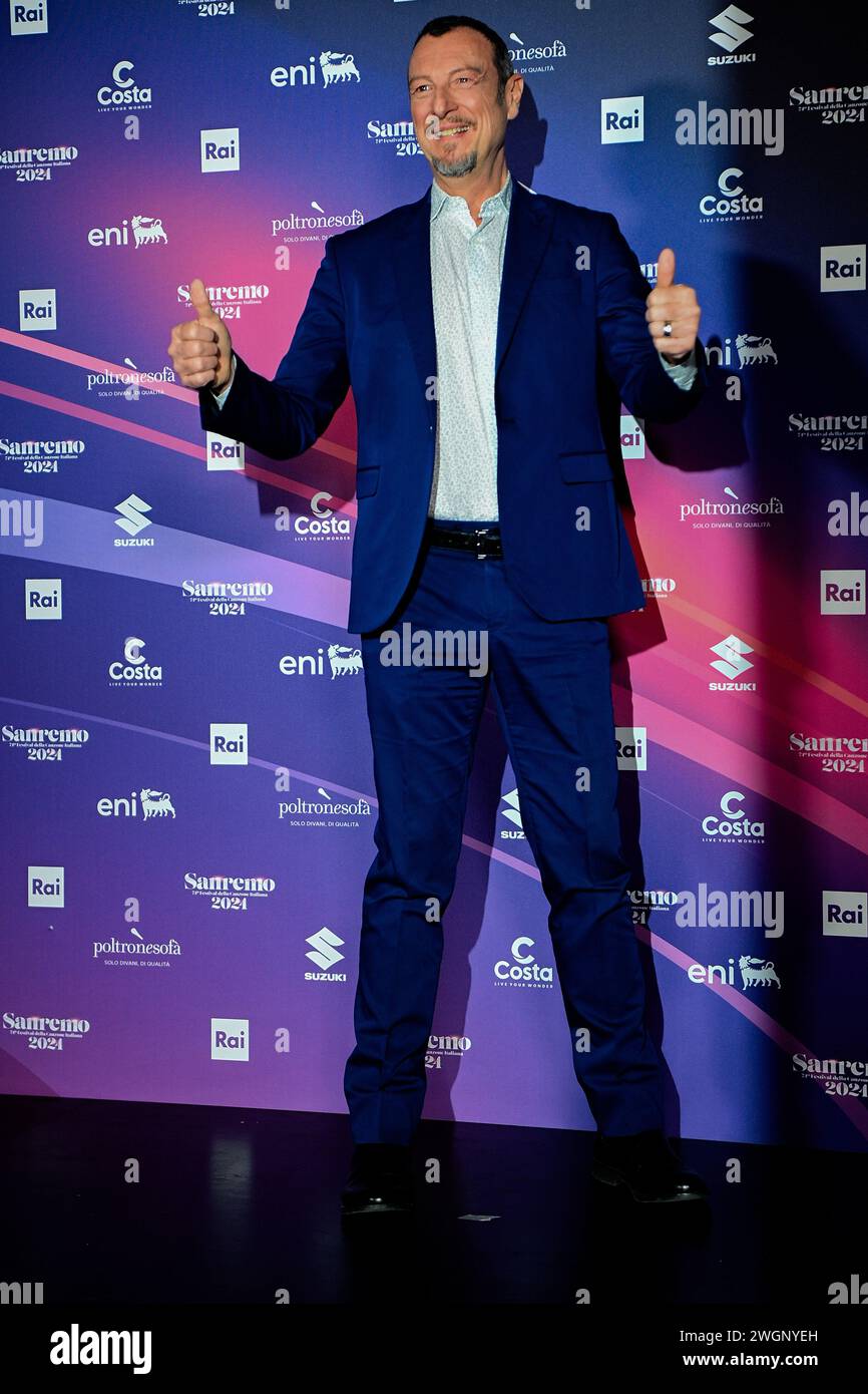Amadeus attends a photocall at 74th edition of the SANREMO Italian Song ...