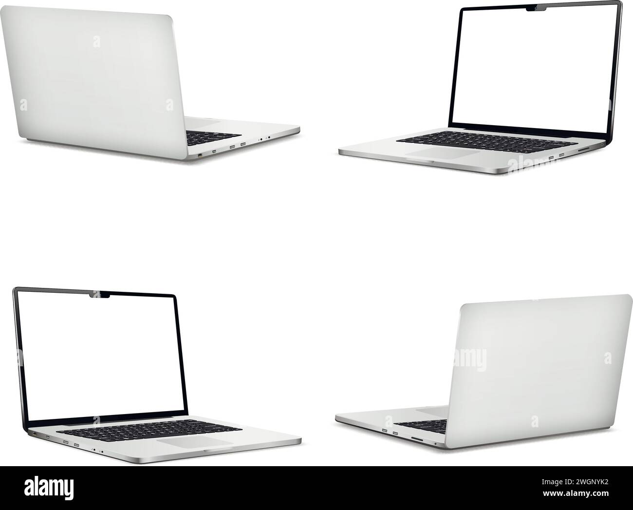 Laptop front and back side mockup isolated on white background Stock ...
