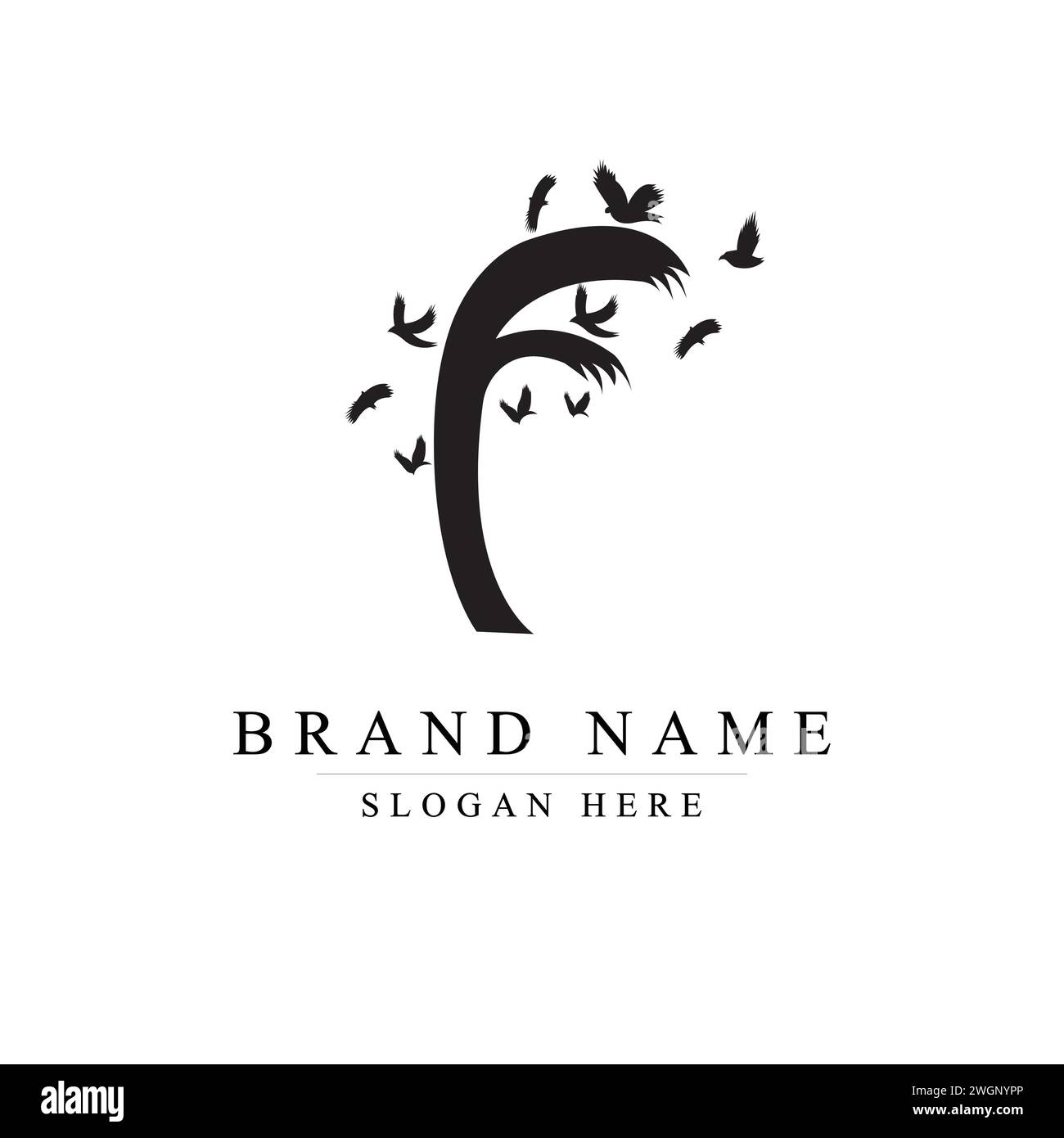 F Logo Letter with Flock of Birds Flying and Disintegrating from the ...