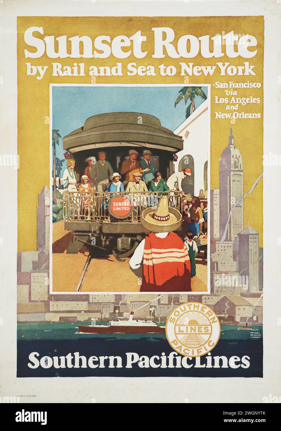 Vintage Train Travel Poster. Southern Pacific Lines, "Sunset Route by ...