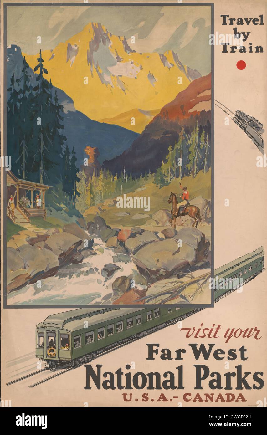 Vintage Train Travel Poster. "Travel by Train, Visit your Far West ...