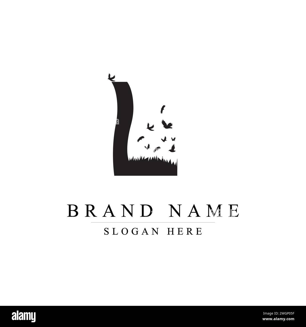 L Logo Letter with Flock of Birds Flying and Disintegrating from the ...
