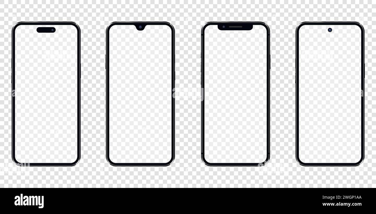 Realistic smartphones mockup. Cellphone frame with transparent screen ...