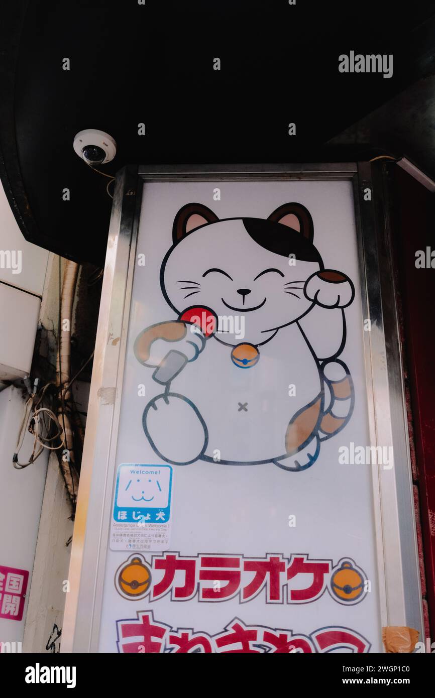 Maneki neko karaoke sign, Tokyo, Japan Stock Photo - Alamy