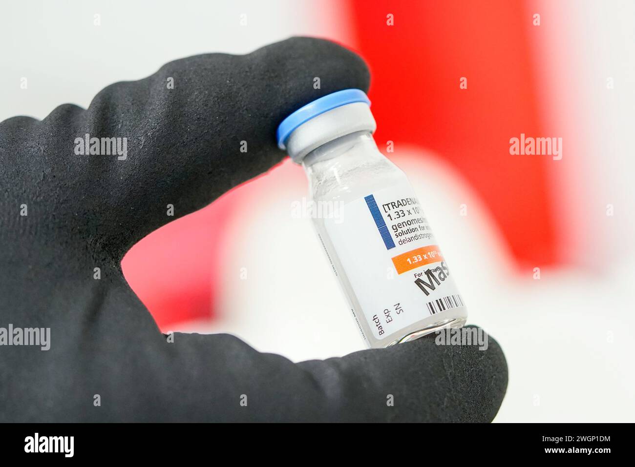 Mannheim, Germany. 06th Feb, 2024. An employee holds a vial containing ...