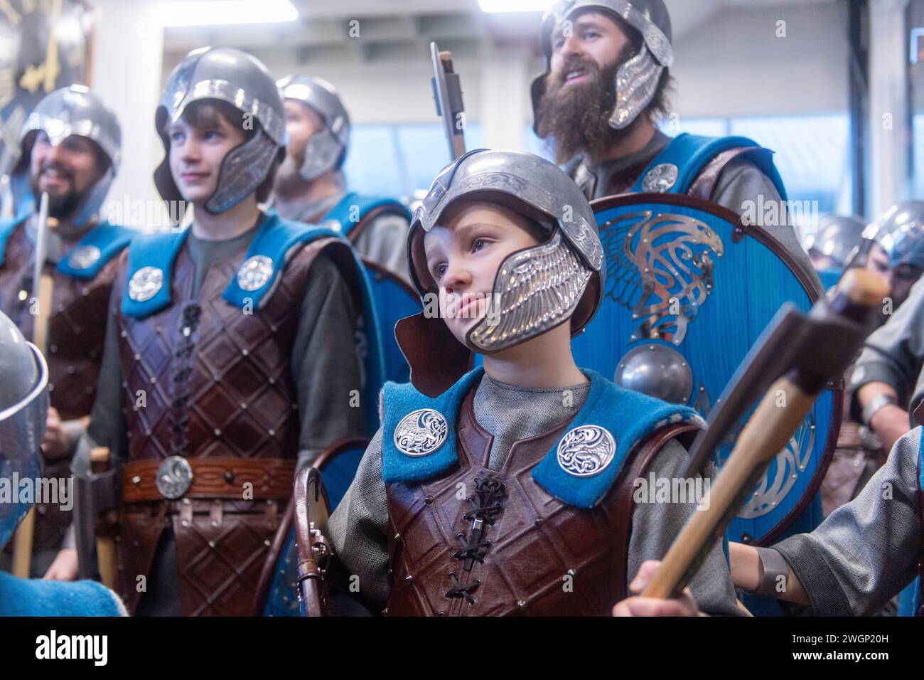 Members of the 2024 Jarl Squad marching through Lerwick on the Shetland ...