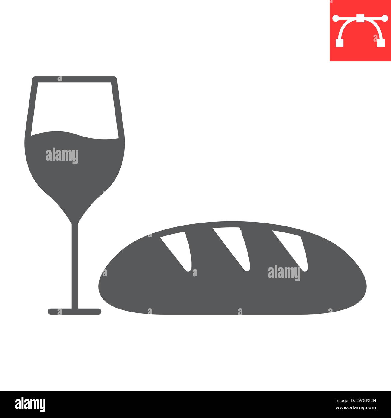 Wine and bread glyph icon, Easter and food, communion vector icon ...