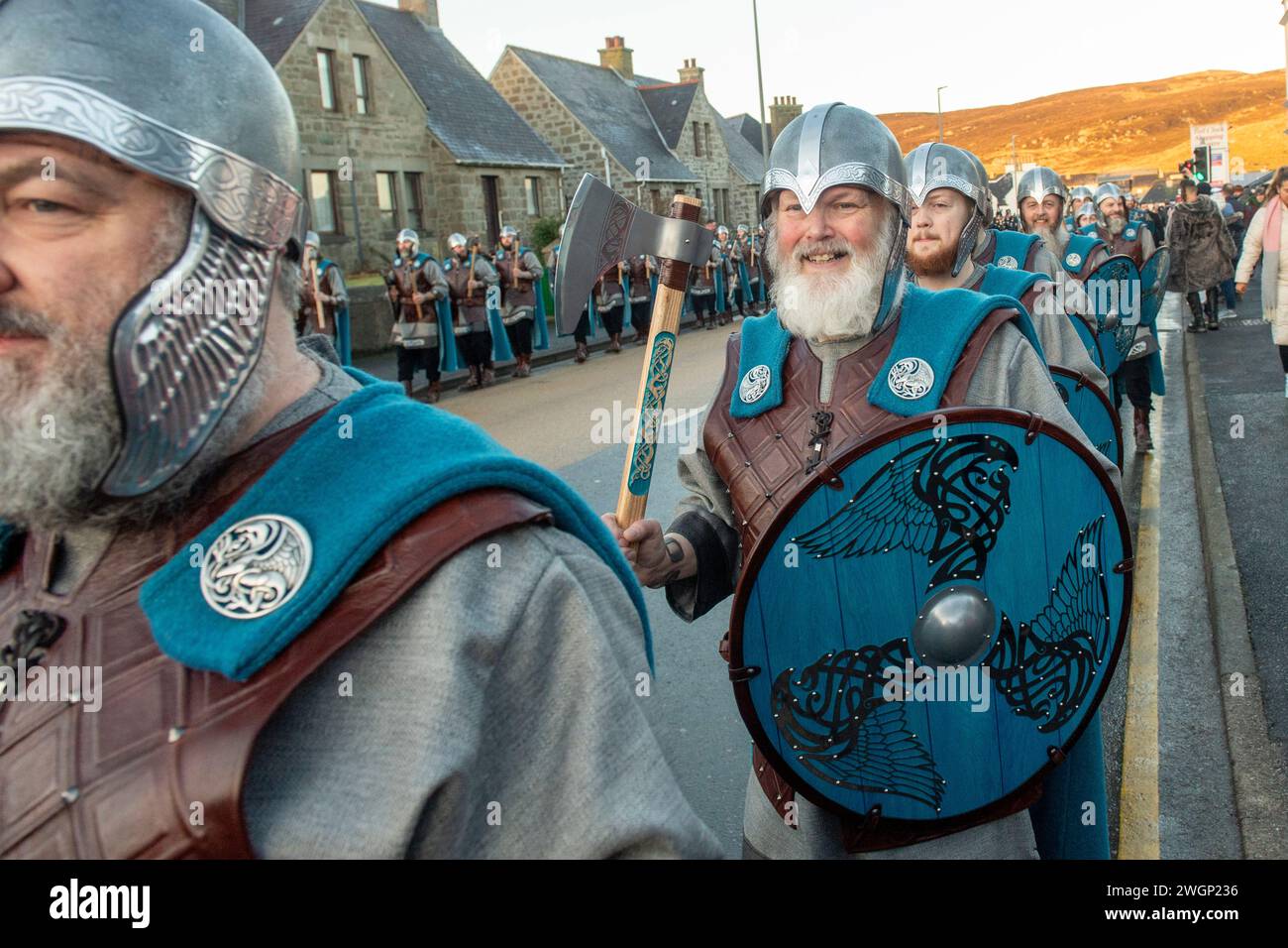 Members of the 2024 Jarl Squad marching through Lerwick on the Shetland ...