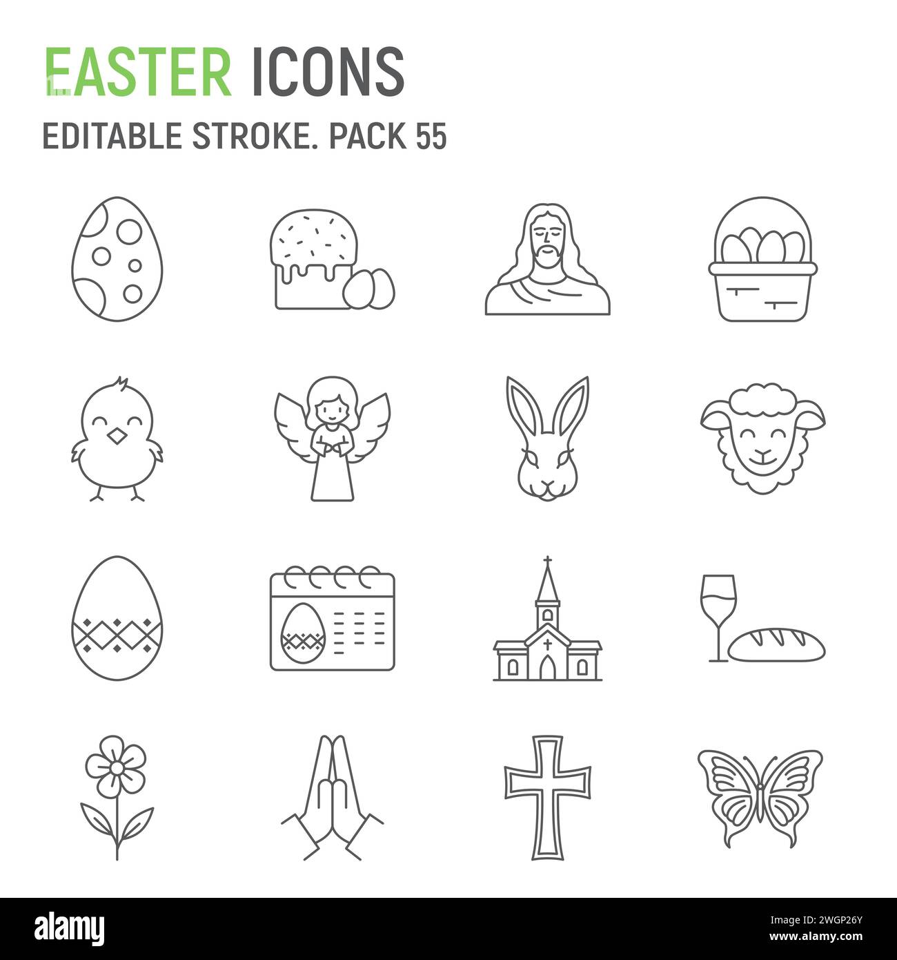 Easter line icon set, Christianity collection, vector graphics, logo ...