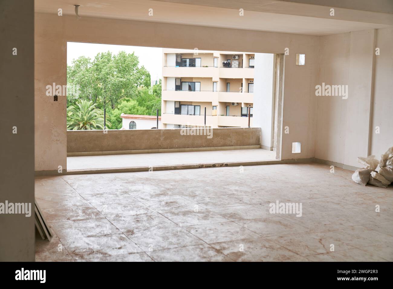 Incomplete house room with large balcony Stock Photo - Alamy